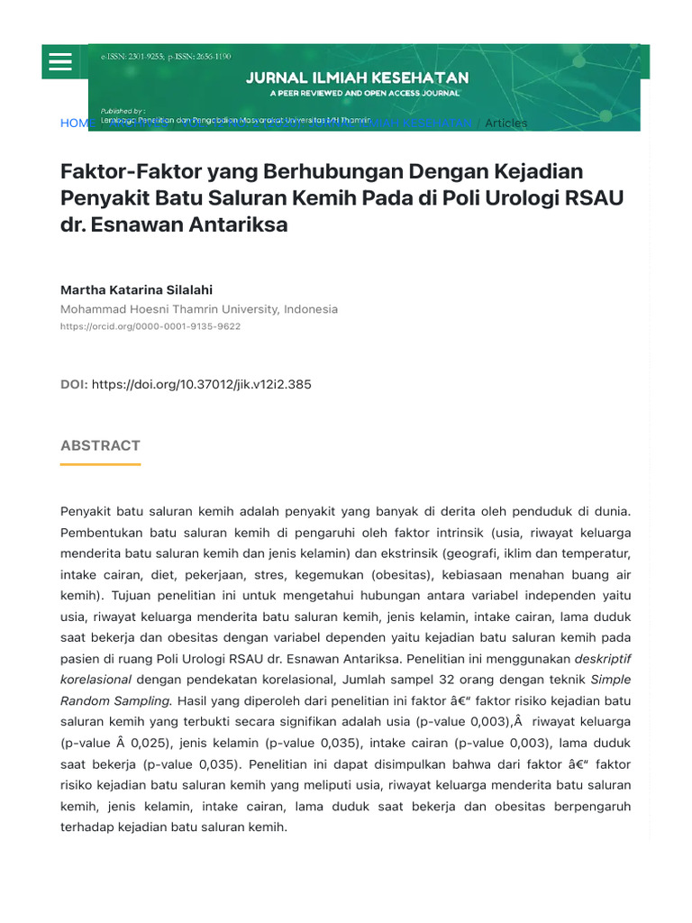 Faktor-Faktor Yang Berhubungan Dengan Kejadian Penyakit Batu Saluran ...