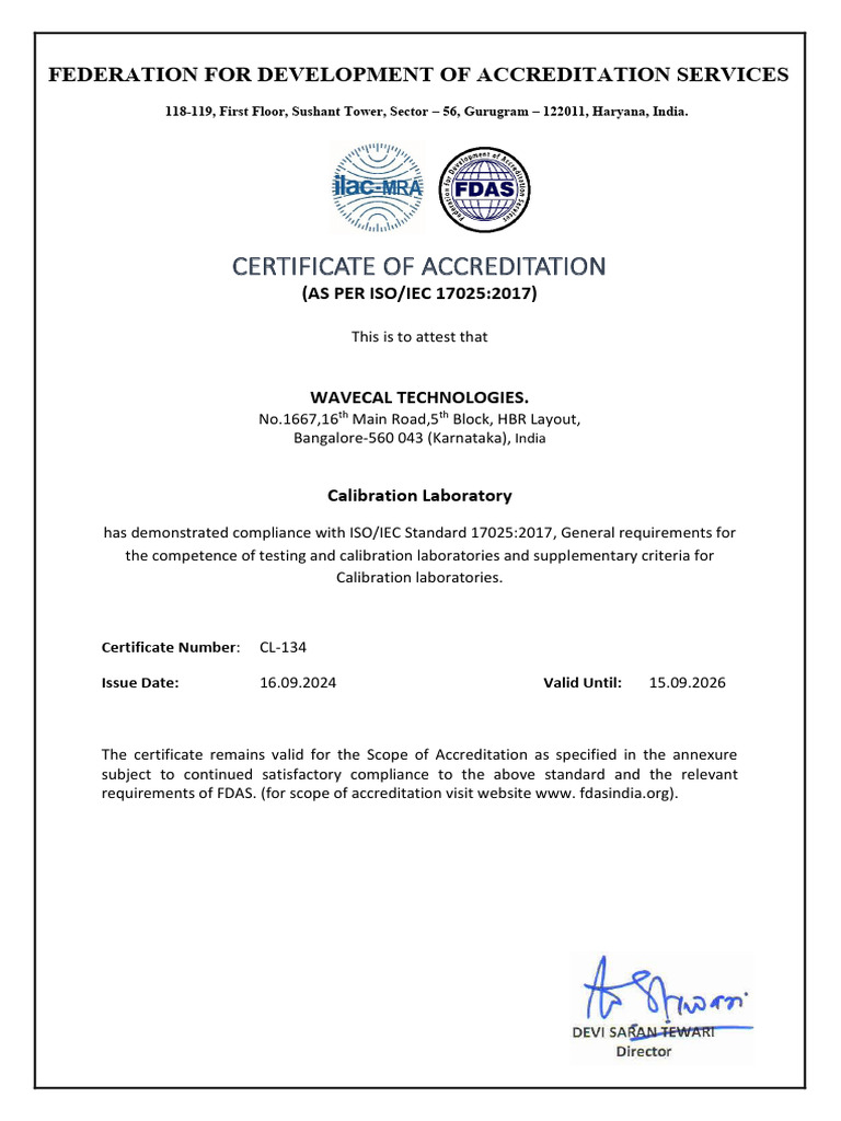 Accreditation Certificate With Scope-Wavecal Technologies | PDF ...