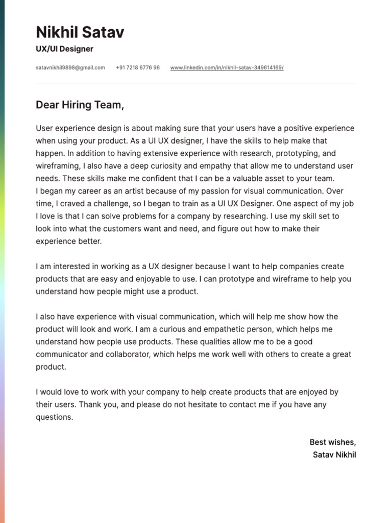 NIkhil Satav Cover Letter | PDF