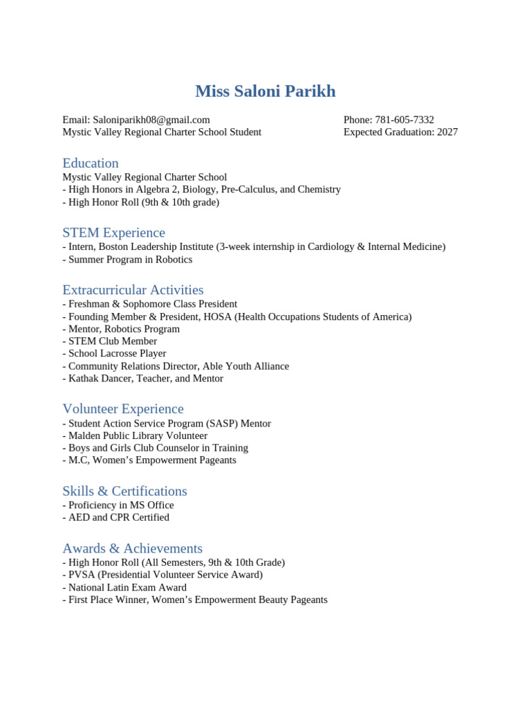 Miss Saloni Parikh Resume | PDF