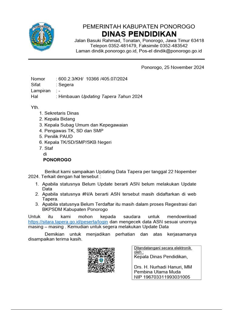 Surat Himbauan Update TAPERA | PDF