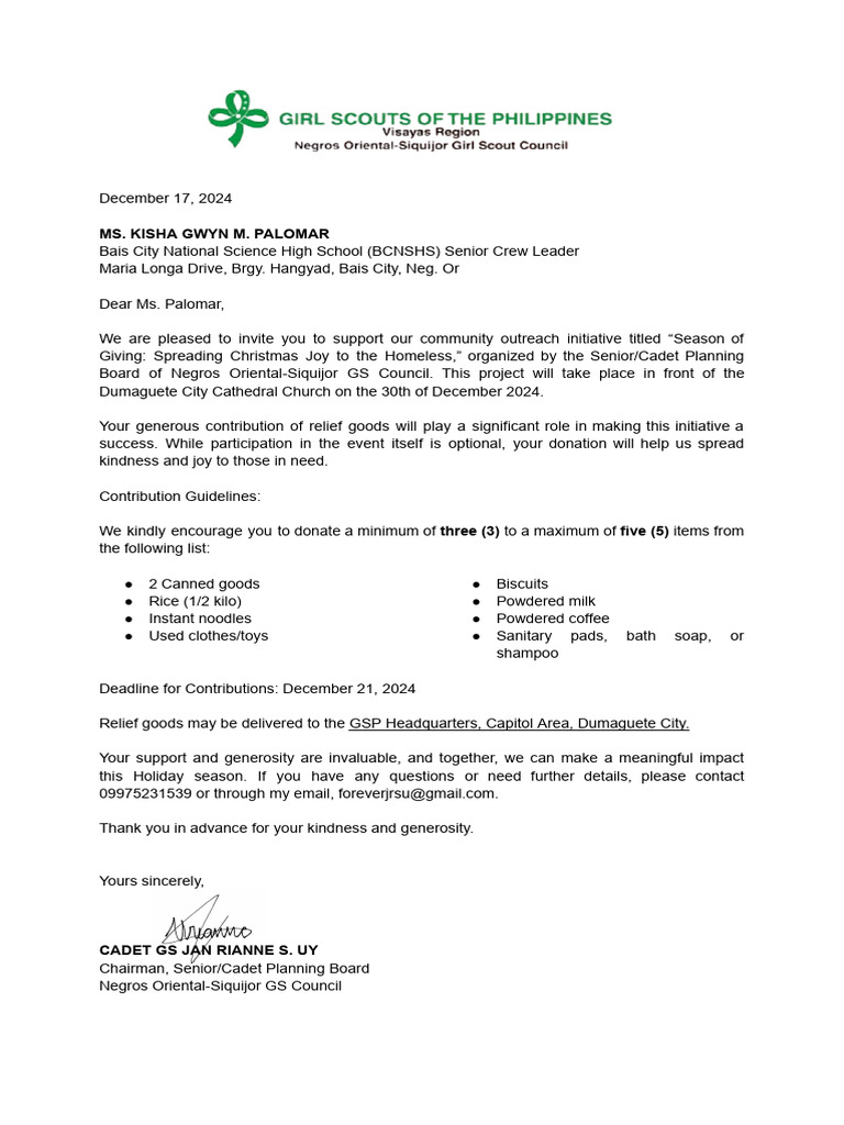 SCPB GSP Inv Letter For Ma'Am Kisha | PDF