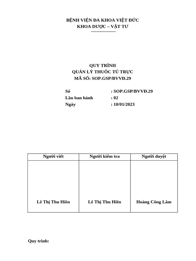 Quy Trình Qun Ly Thuoc Tu Truc | PDF