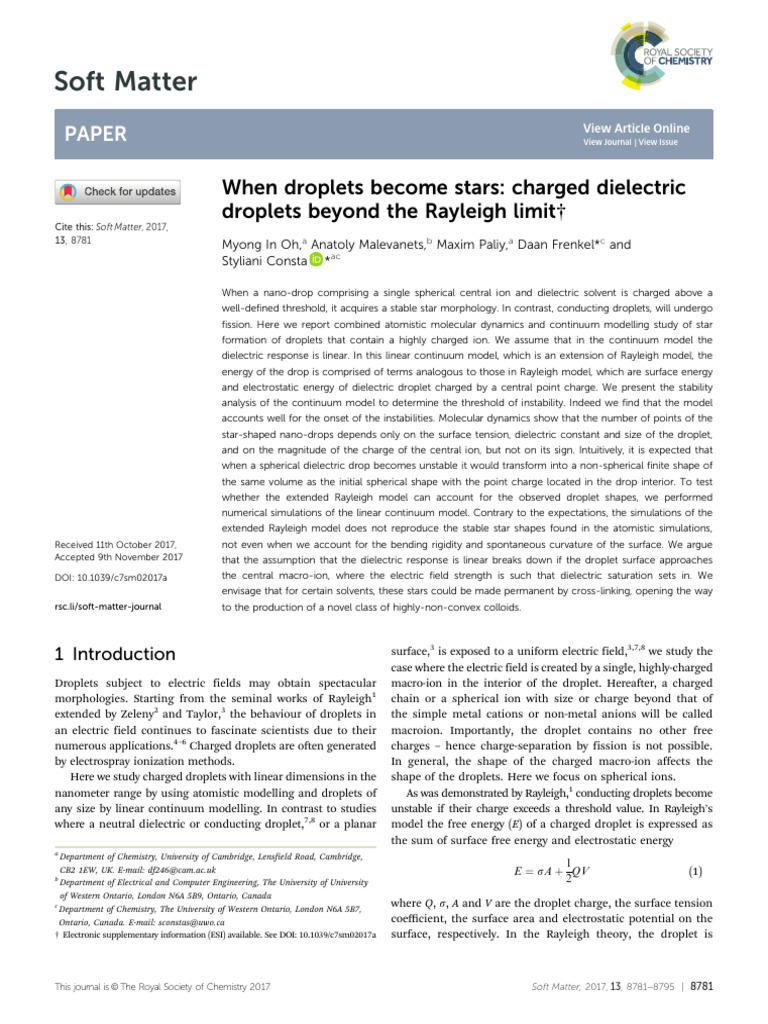Star Morphology in Charged Droplets | PDF | Dielectric | Electrospray ...