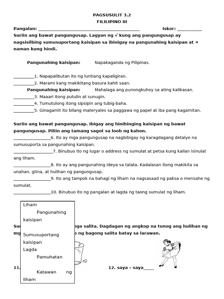 FILIPINO 3 Summative Test 3.3 | PDF