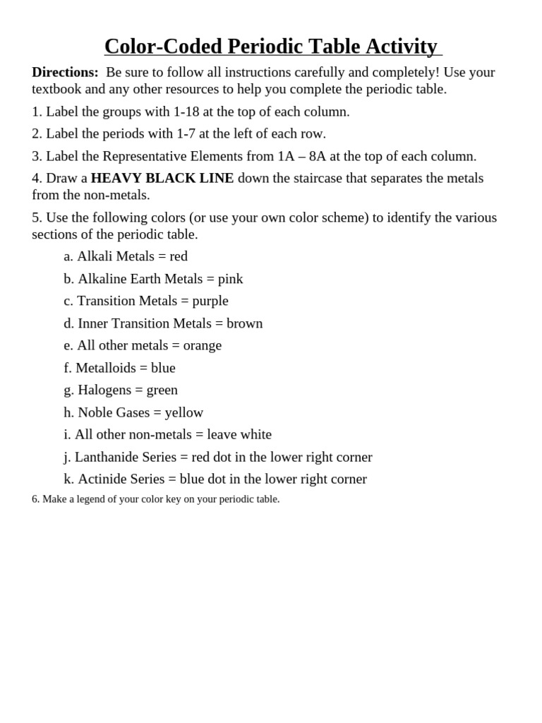 Color Your Own Periodic Table | PDF | Periodic Table | Chemical Elements