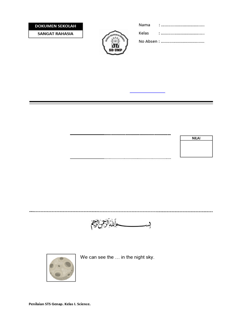 Soal Science Kelas 1 Psts Genap Kelas Bilinggual 2024-2025 | PDF | Sky ...