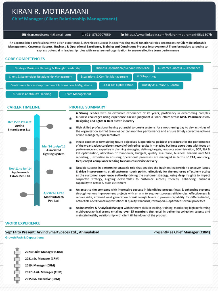 Kiran Motiramani_Resume | PDF | Customer Relationship Management | Customer Experience