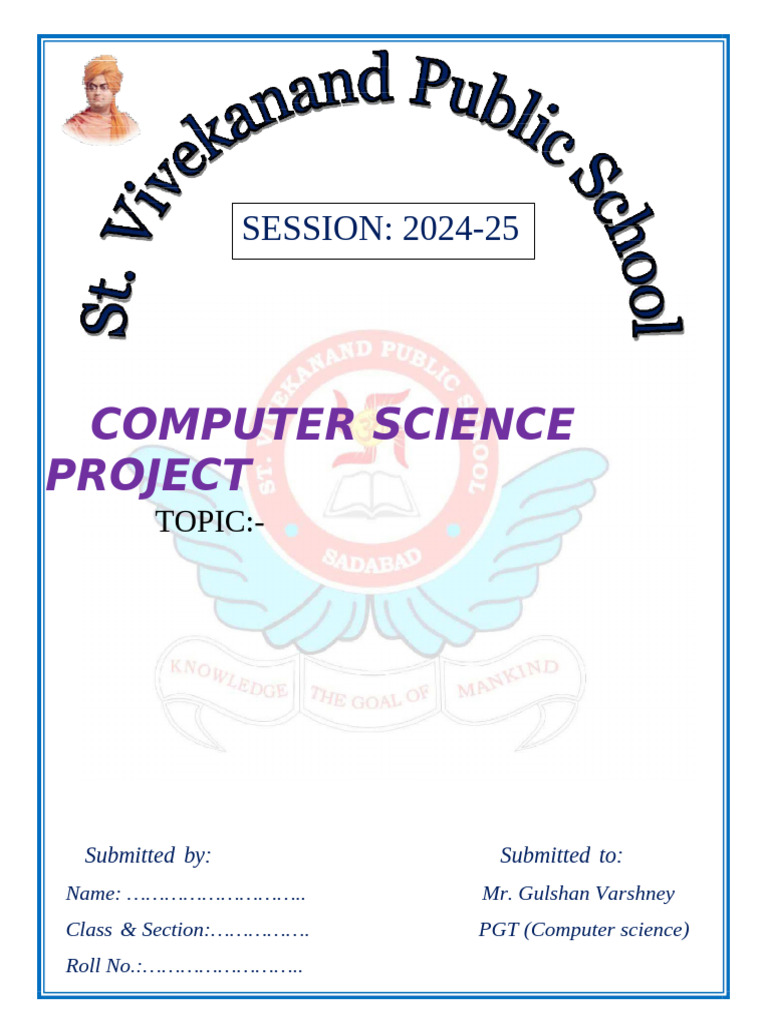 Computer Science Front Page For Project File | PDF