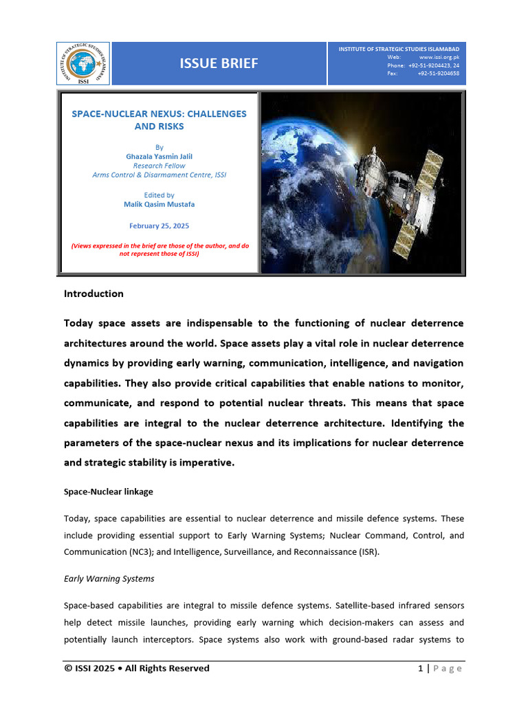 Space-Nuclear Nexus: Risks and Challenges | PDF | Intelligence ...