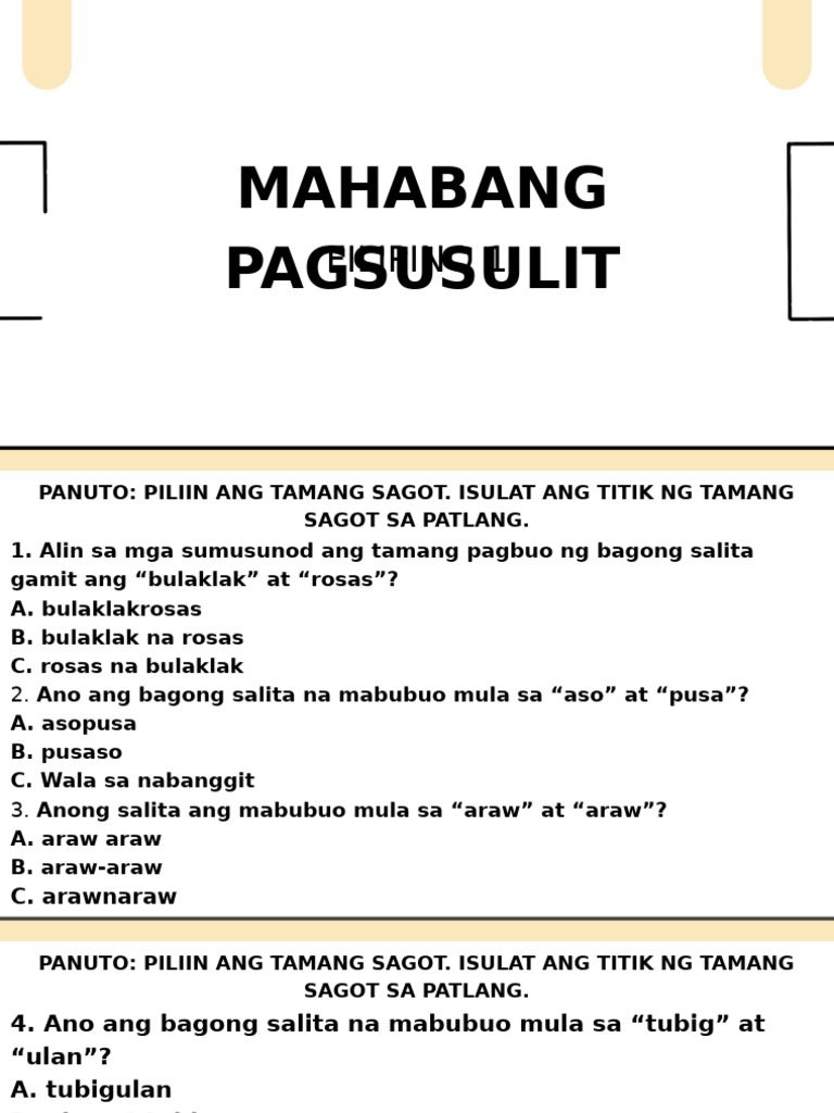 FILIPINO-1-MAHABANG-PAGSUSULIT | PDF