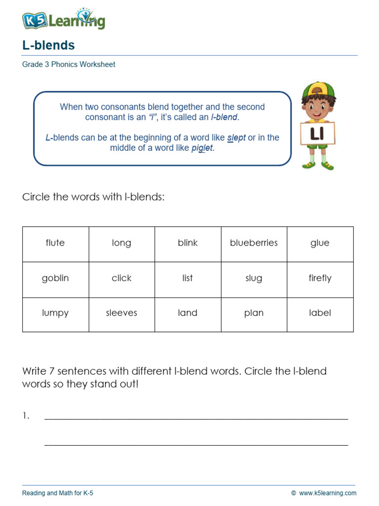 Grade 3 L-Blends Worksheet PDF | PDF
