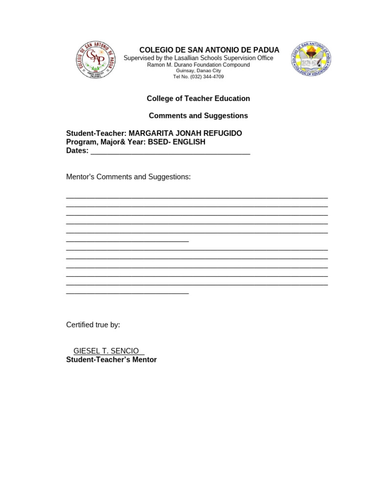 Comments on Student-Teacher Performance | PDF