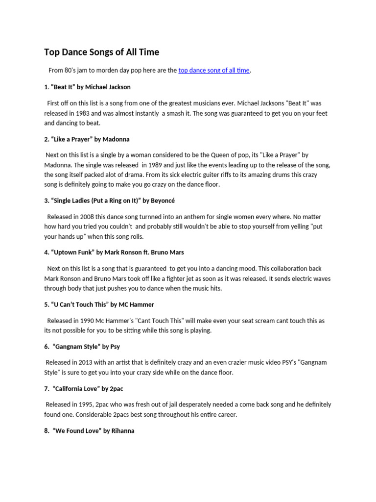 32.top Dance Songs-WPS Office | PDF | Contemporary Music | Songs