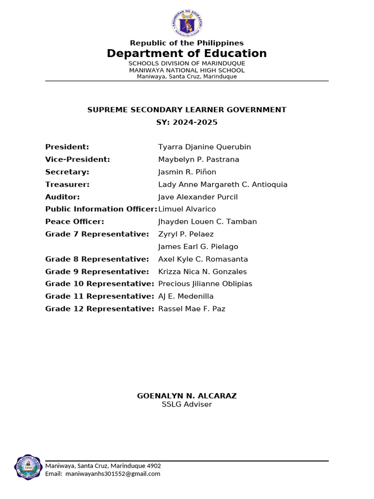 List of Elected SSLG President & Vice-President | PDF