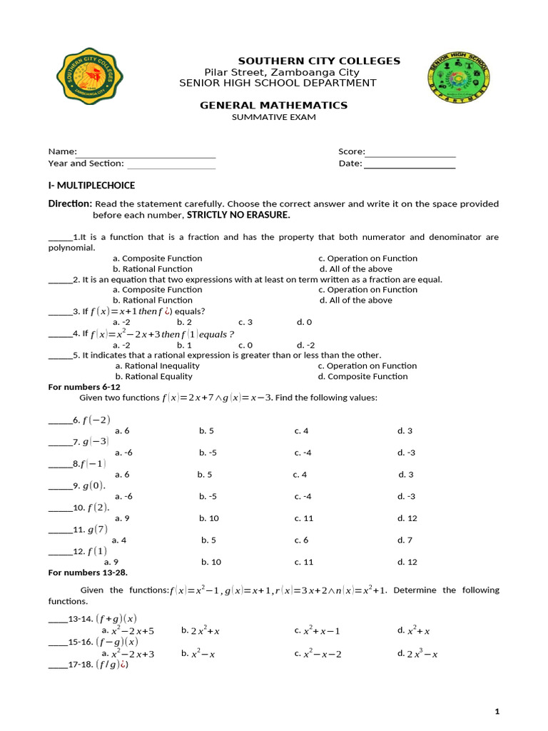 GEN-MATH-MIDTERM-summative-exam (2) | PDF | Rational Number | Mathematical Concepts