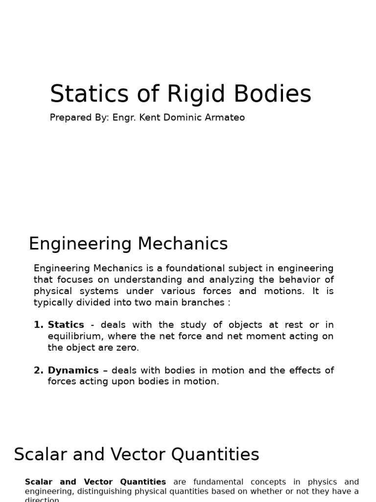 1. Static of Rigid Bodies | PDF | Force | Rotation