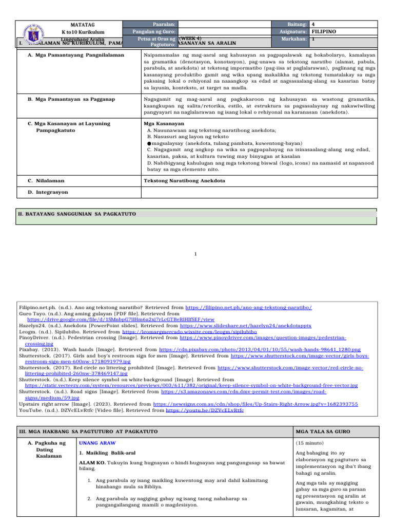 Q1 DLL Filipino - Matatag W4 | PDF