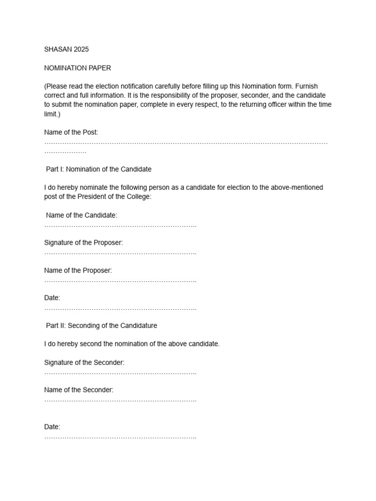 Shasan Nomination Paper | PDF