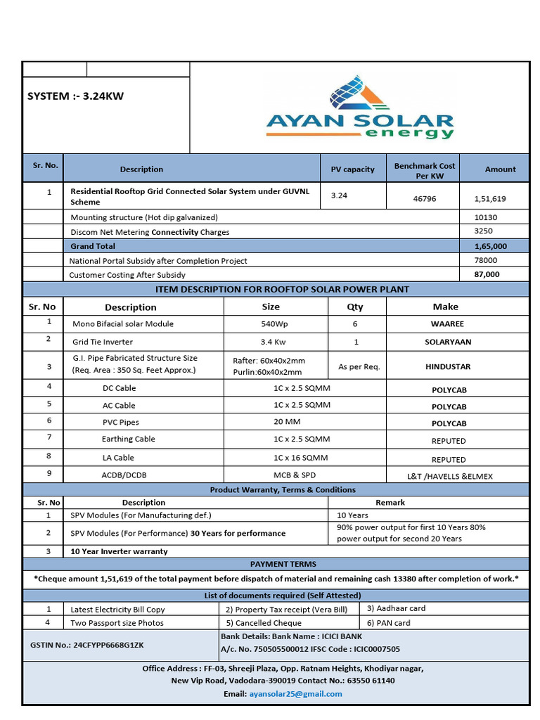 3.24KW Solar System Quotation PDF | PDF | Photovoltaic System ...