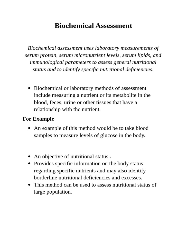 Biochemical Assessment | PDF
