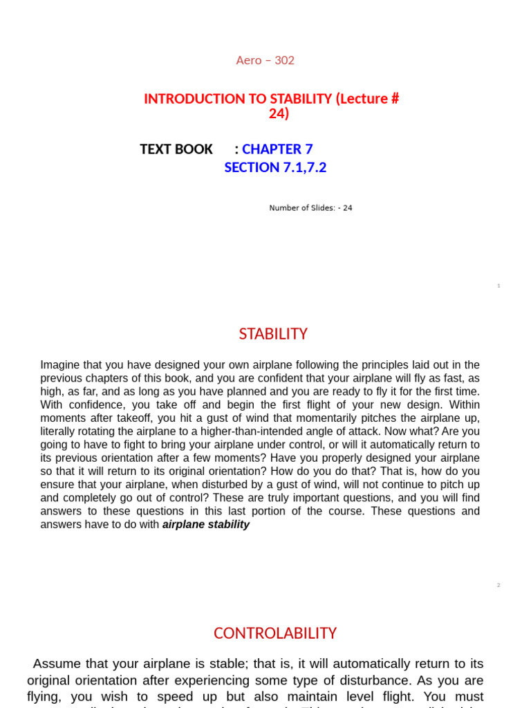 Airplane Stability and Control Overview | PDF | Rotation | Force