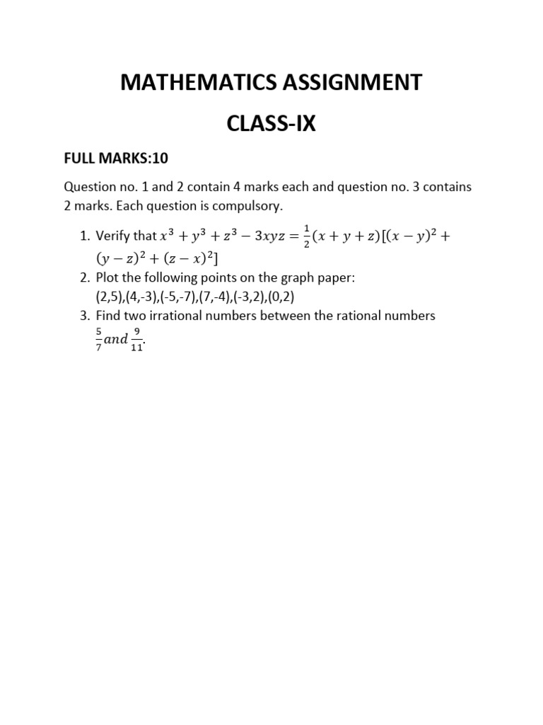 Class IX Mathematics Assignment | PDF