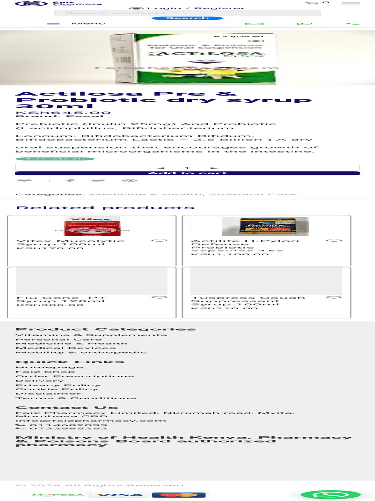 Actilosa Pre & Probiotic Dry Syrup 30ml - Faiz Pharmacy, Mombasa, Kenya ...