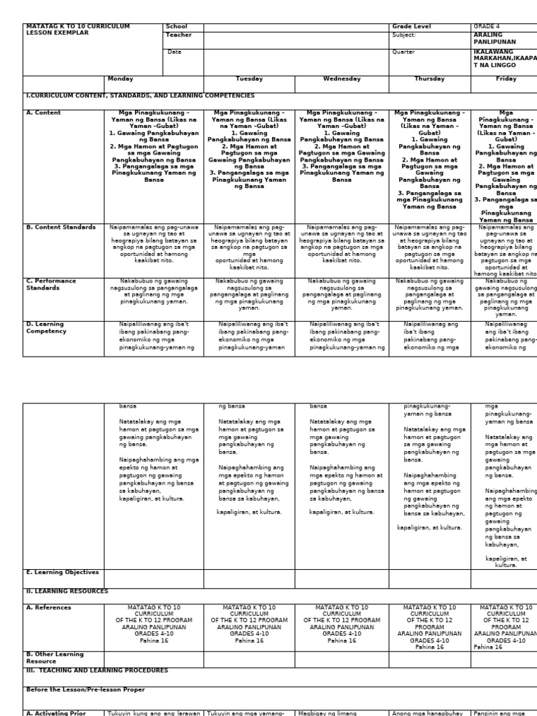 Grade 4-q2w4 (Matatag DLL) - AP | PDF