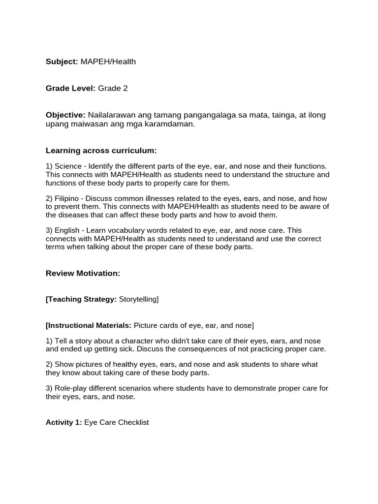 lesson_plan (3) | PDF | Human Nose | Cognition