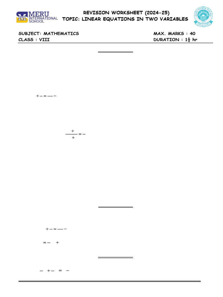 Linear Equation in One Variabel Worksheet | PDF | Equations | Variable ...