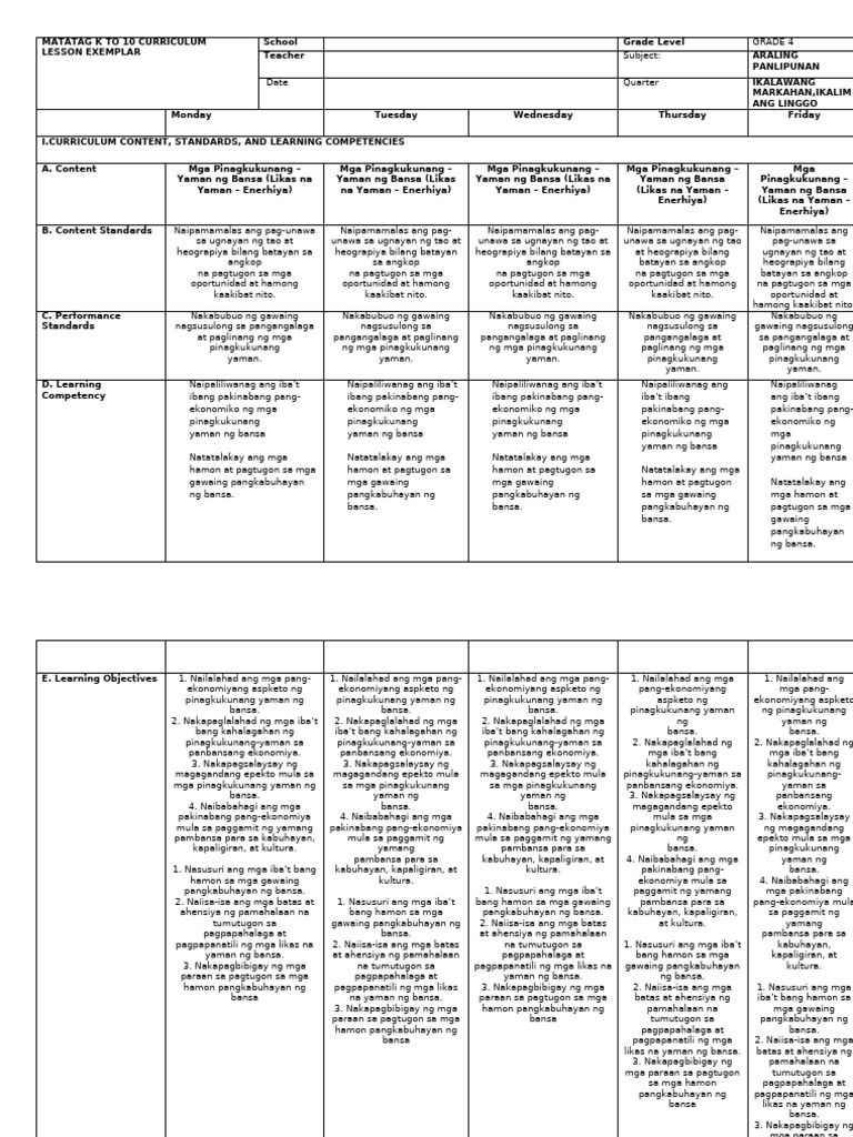 Grade 4-Q2W5 (Matatag DLL) - Ap | PDF