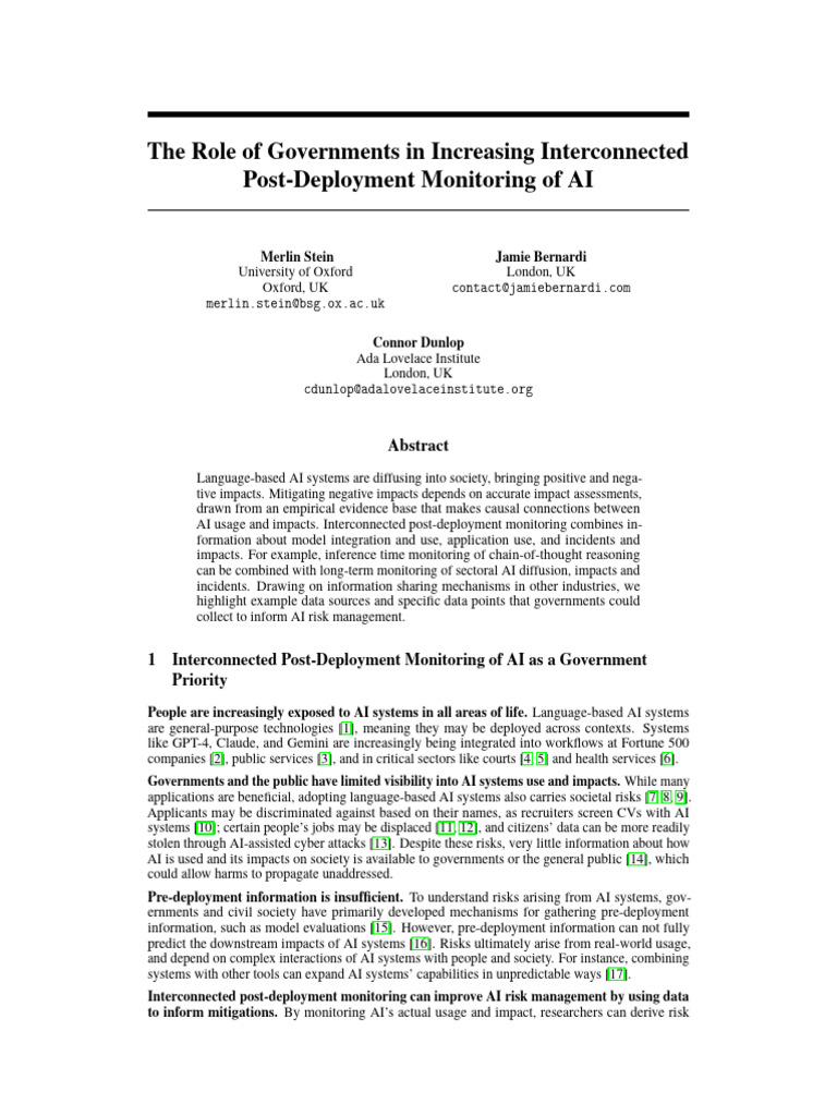 The Role of Governments in INcreasing Interconnected Post Deployment MOnitoring of AI | PDF ...
