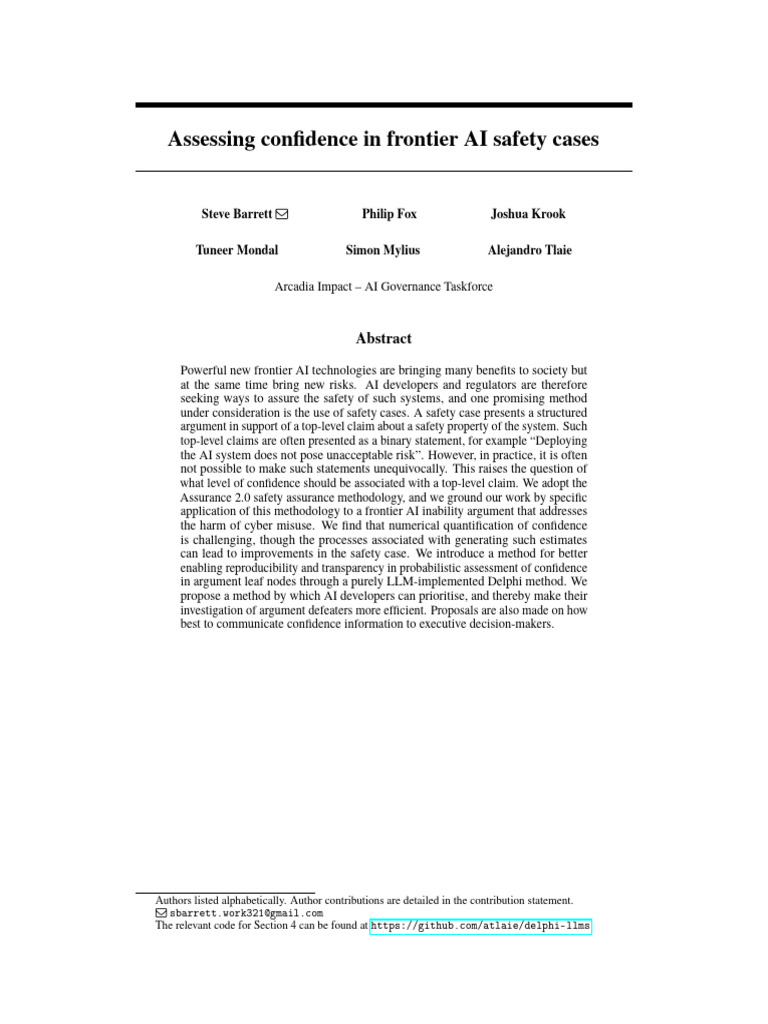 Assessing Confidence in Frontier AI Safety Case | PDF | Argument | Risk