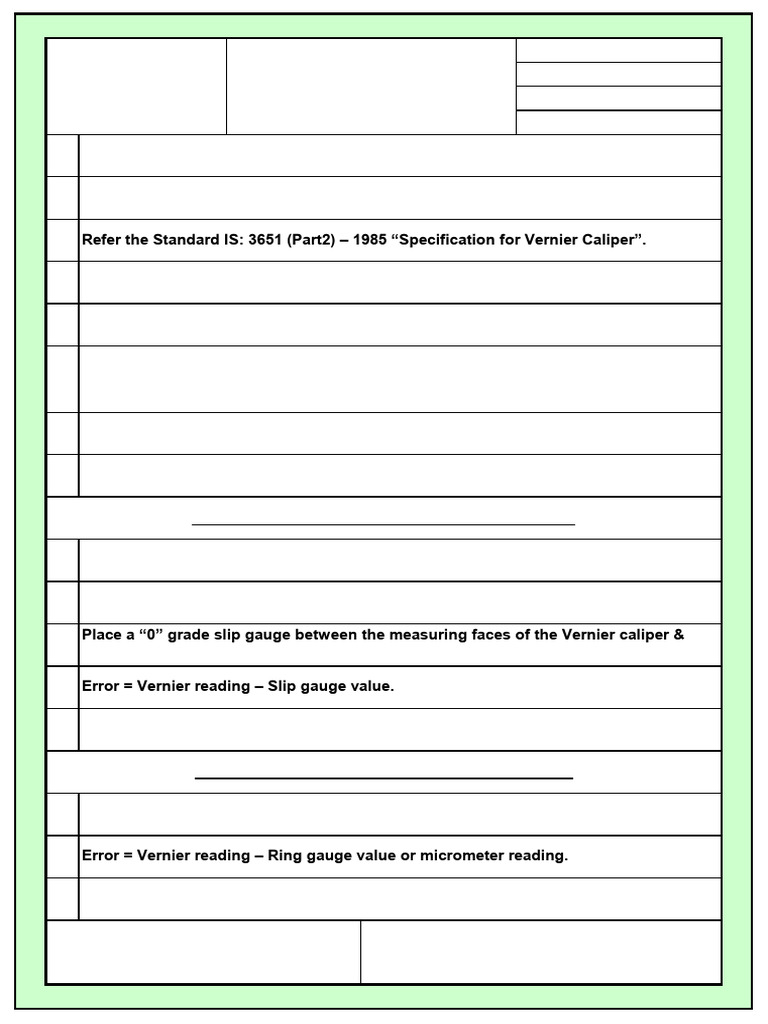 Vernier Caliper Calibration Procedure | PDF