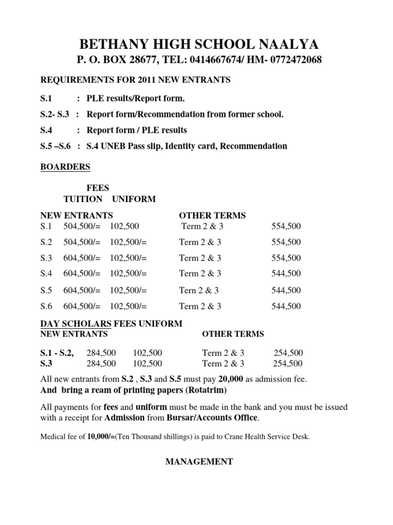 2011 Bethany High School Fees & Requirements | PDF