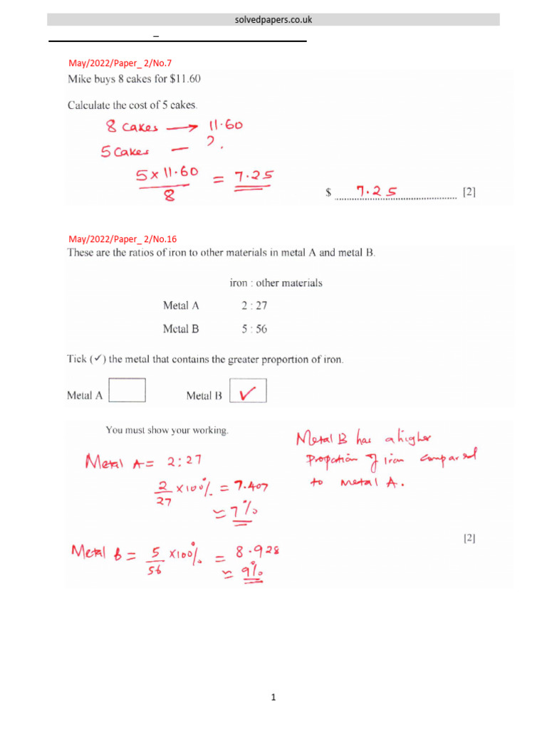 2022 - 17 Ratio and Proportions Checkpoint - Sec - 1 Mathematics - Solved | PDF | Mathematics