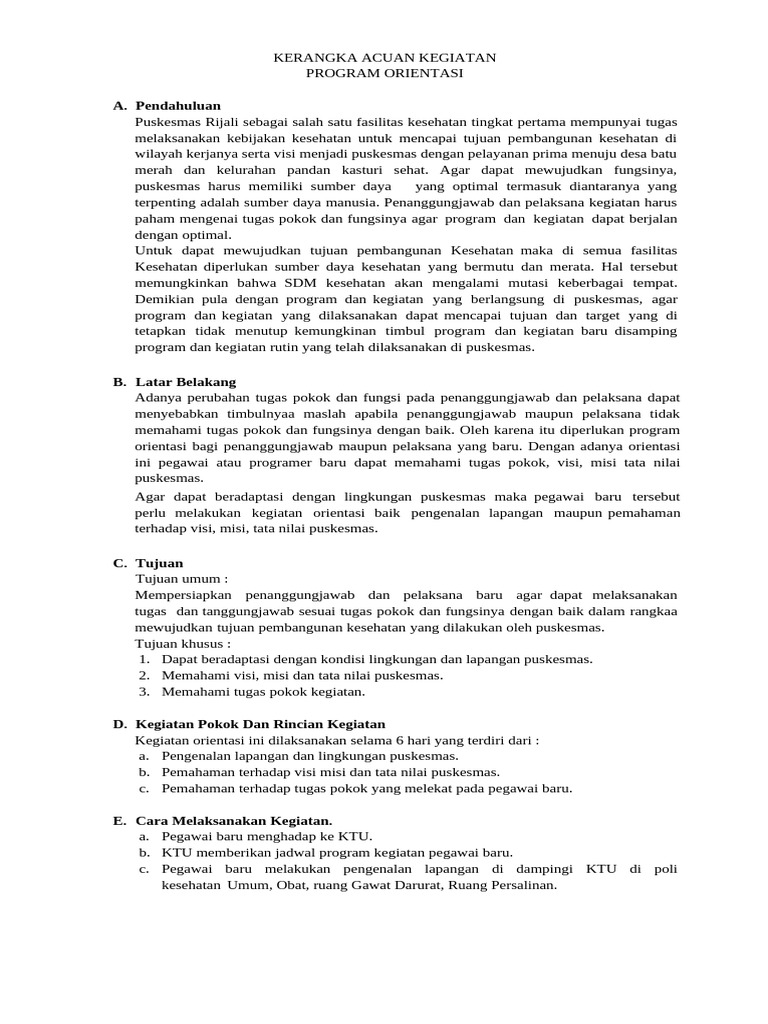 Program Orientasi Pegawai Baru Puskesmas | PDF