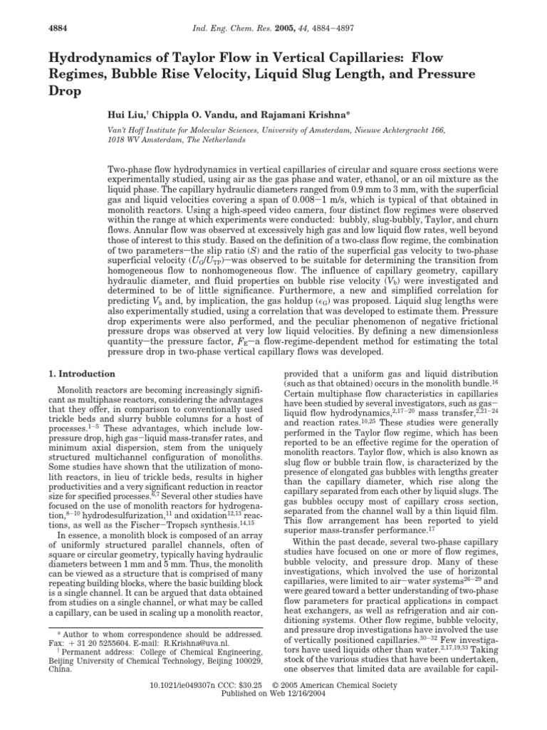 Taylor Flow Dynamics in Vertical Capillaries | PDF | Liquids | Flow ...