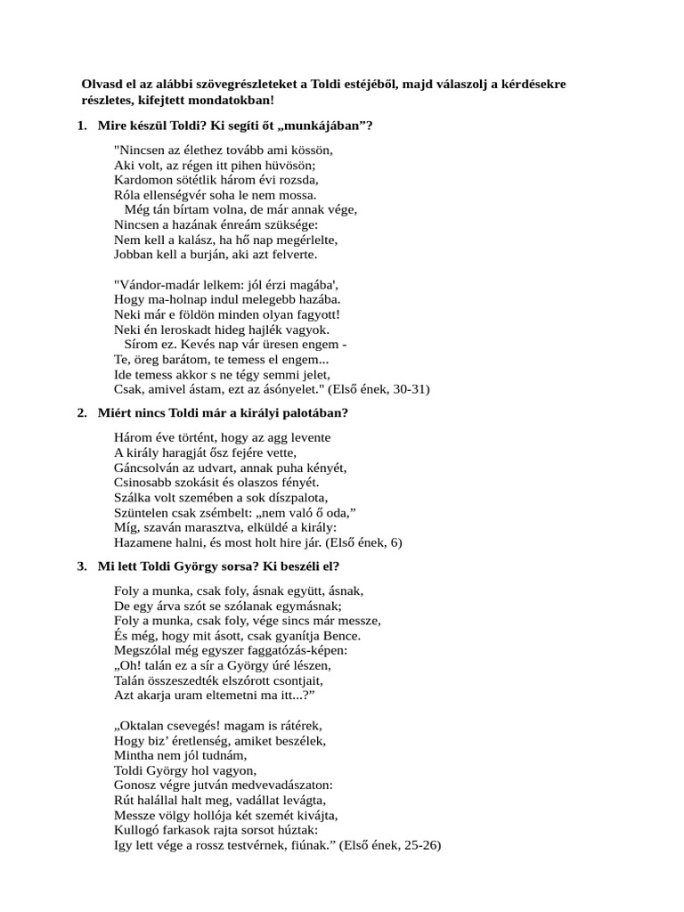 Arany János Toldi Estéje | PDF
