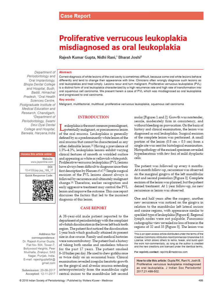 2017 Proliferative - Verrucous - Leukoplakia - Misdiagnosed.15 | PDF ...
