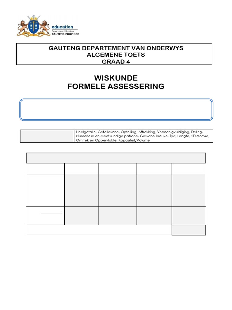 Wiskunde Formele Assessering: Memorandum | PDF