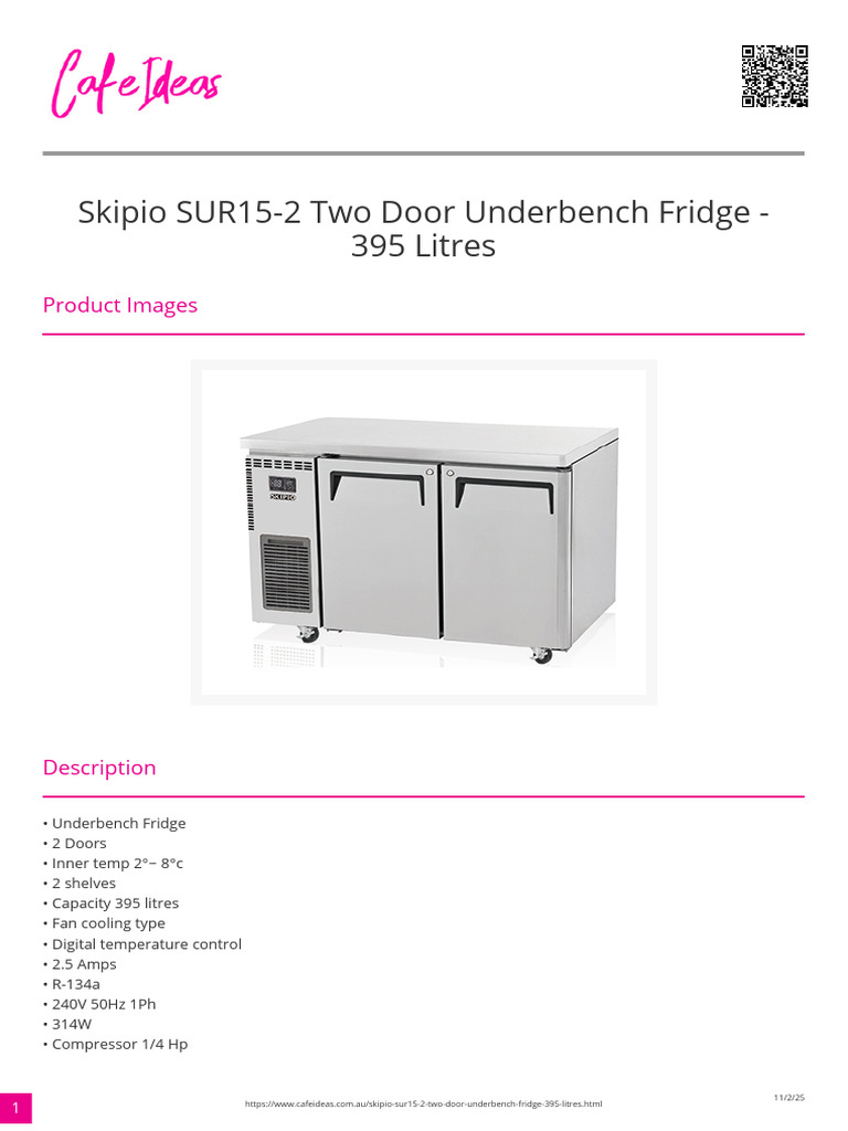 Skipio_SUR15_2_Two_Door_Underbench_Fridge_395_Litres | PDF