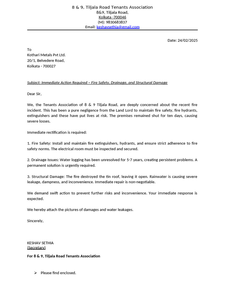Letter of Urgent Action To Be Needed | PDF