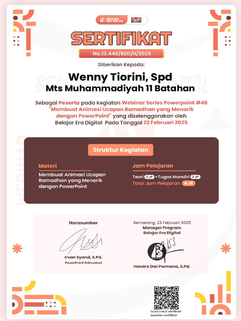 Sertifikat - Wenny Tiorini, SPD | PDF