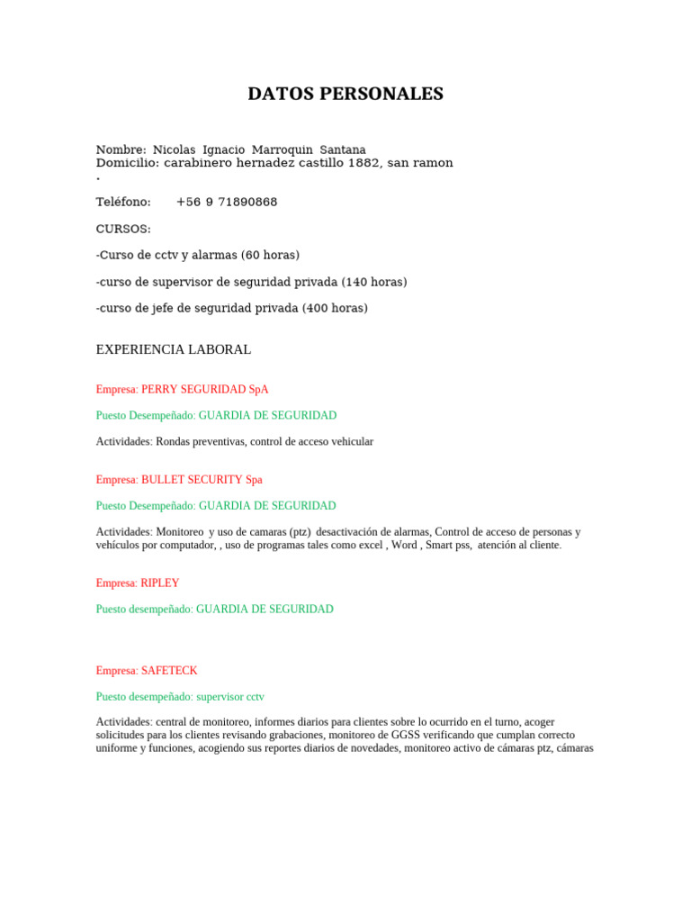 Perfil Profesional de Nicolas Marroquin | PDF