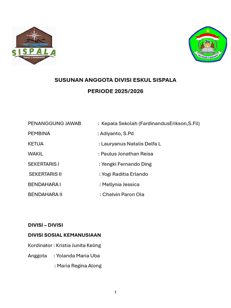 Susunan Kepengurusan Sispala | PDF