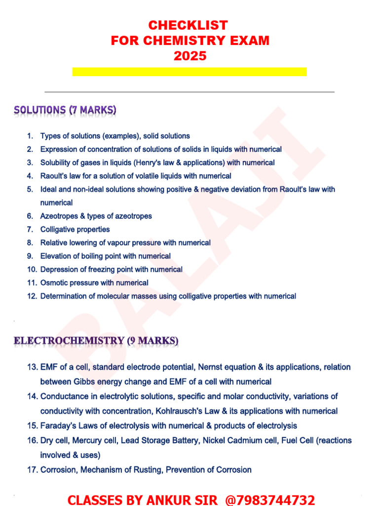 NECTA Chemistry Exam Checklist 2025 | PDF | Coordination Complex | Aldehyde