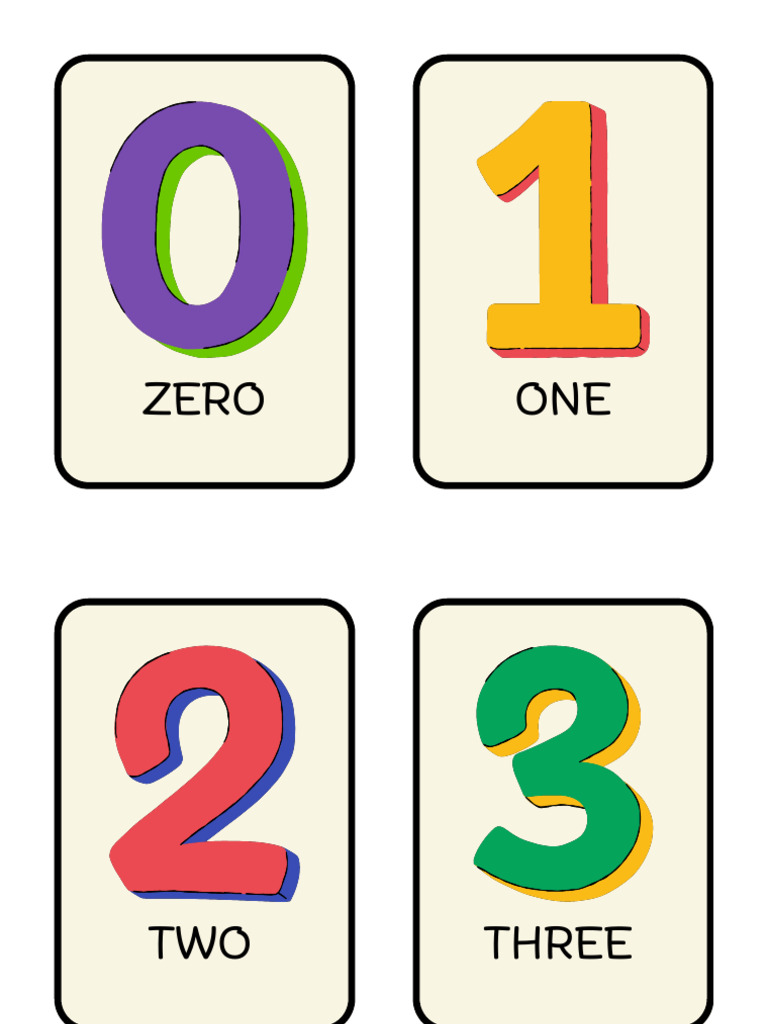 Numbers 0 To 9 Flashcards in Colourful Simple Educational Style | PDF