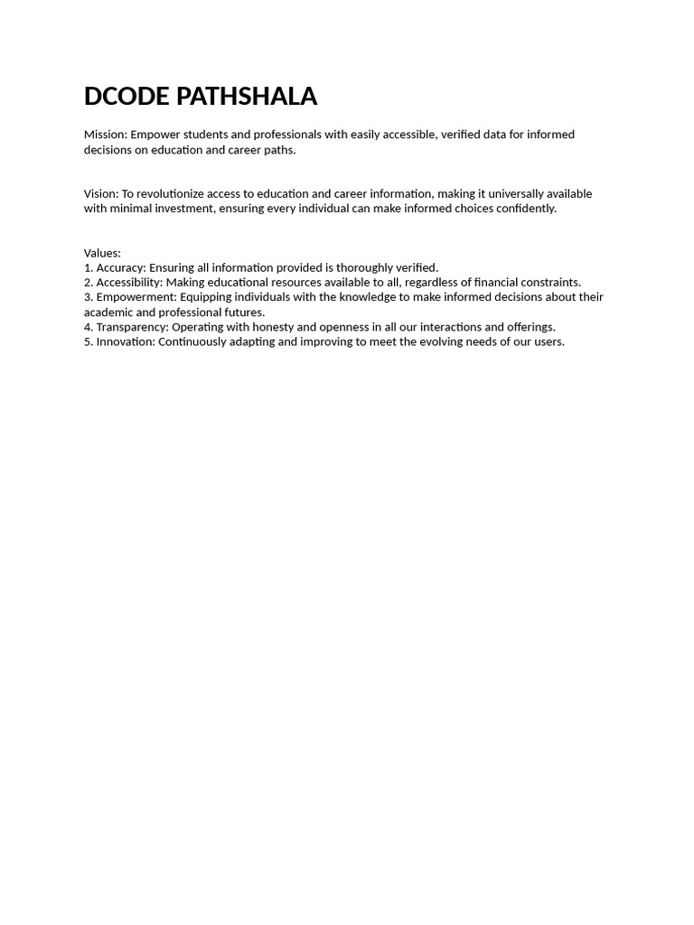 Vision of Dcode Pathshala | PDF